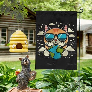Funny Earth Day Flag, 2024 Earth Planet Cat Earth Day Flag, Save Our Planet Flag, Save Earth ...