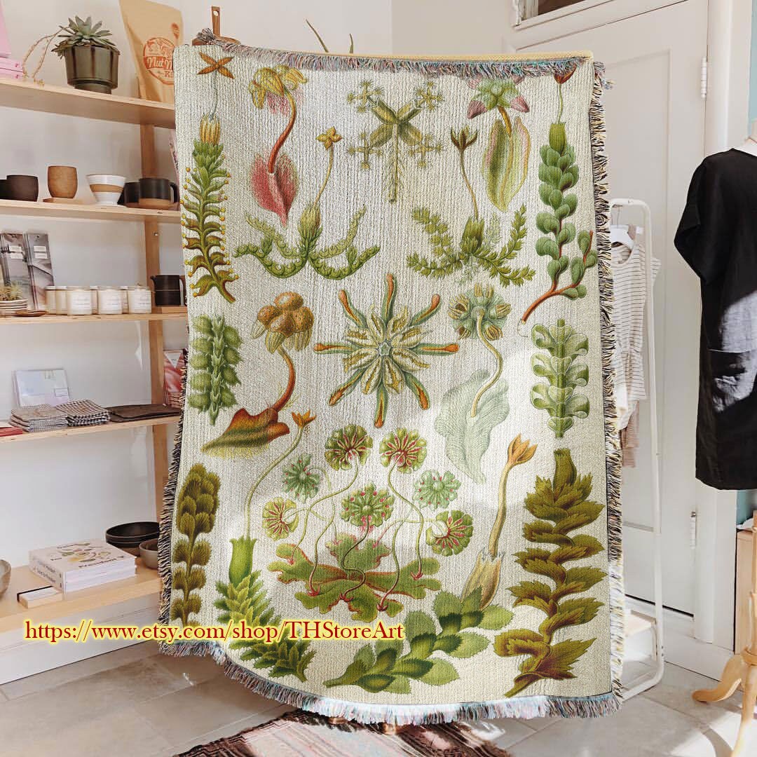 Botanical Illustration Blanket, Tropical Leaves Blanket, Plant Throw ...