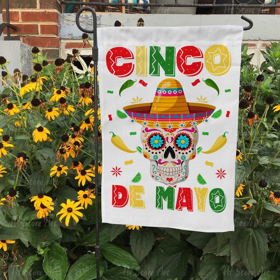 Colorful Skull Mexican Fiesta Flag, Fiesta Yard Flag, Maracas Pepper ...