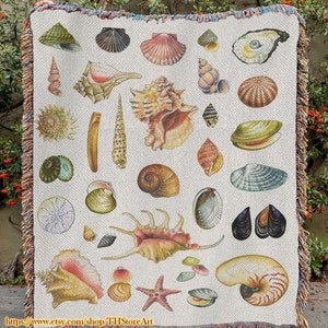 Seashells Tapestry Blanket, Ocean Inspired Decor, Vintage Sea Life ...