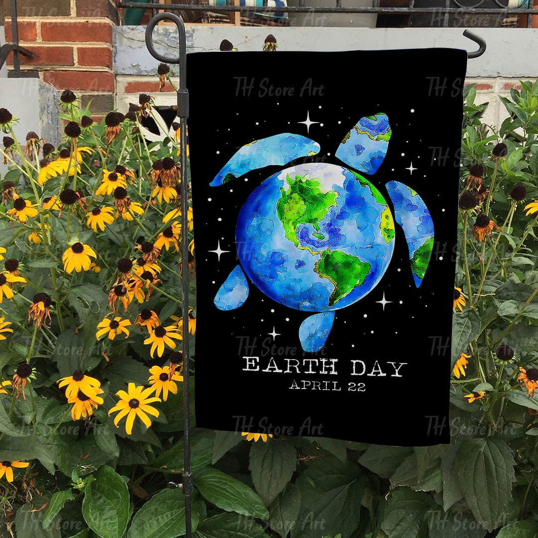 Earth Day 2024 Restore Earth Sea Turtle Art Flag, Save the Planet Flag ...