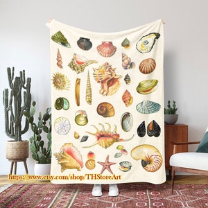 Seashells Tapestry Blanket, Ocean Inspired Decor, Vintage Sea Life ...