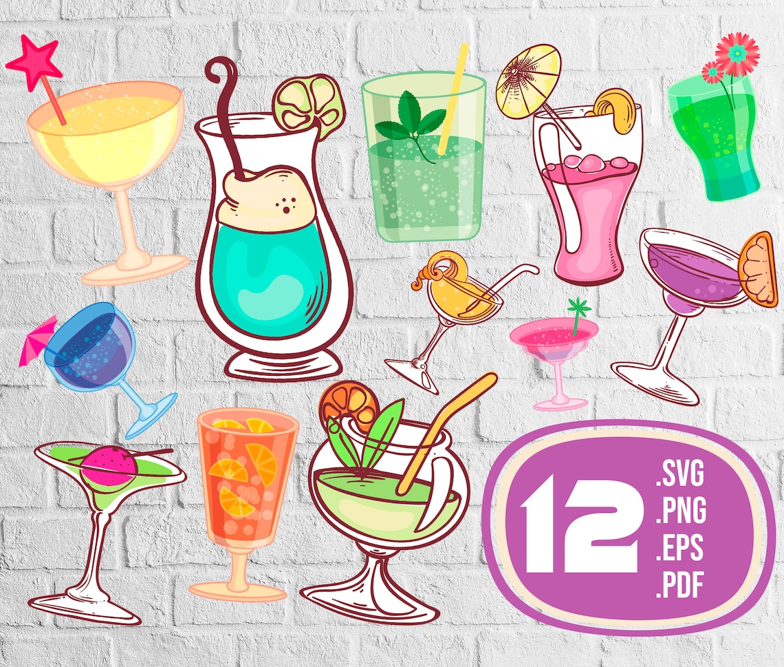 Cocktails Svg,cocktail Svg, Drink Svg, Cocktails Svg,tropical Drink Svg ...