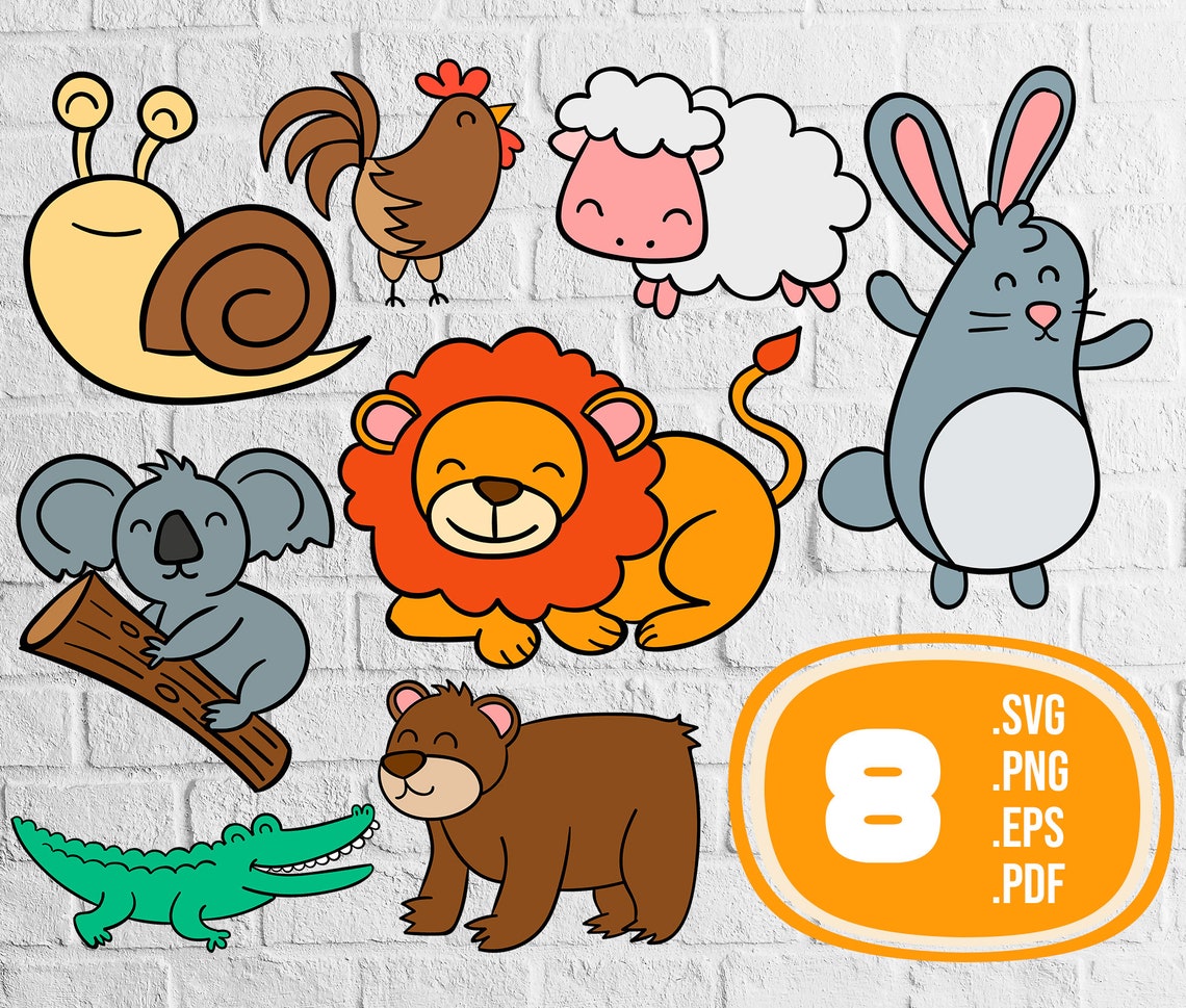 Cute Animals Svg,cute Animals Svg,animal Vector Clipart, Funny Animals ...