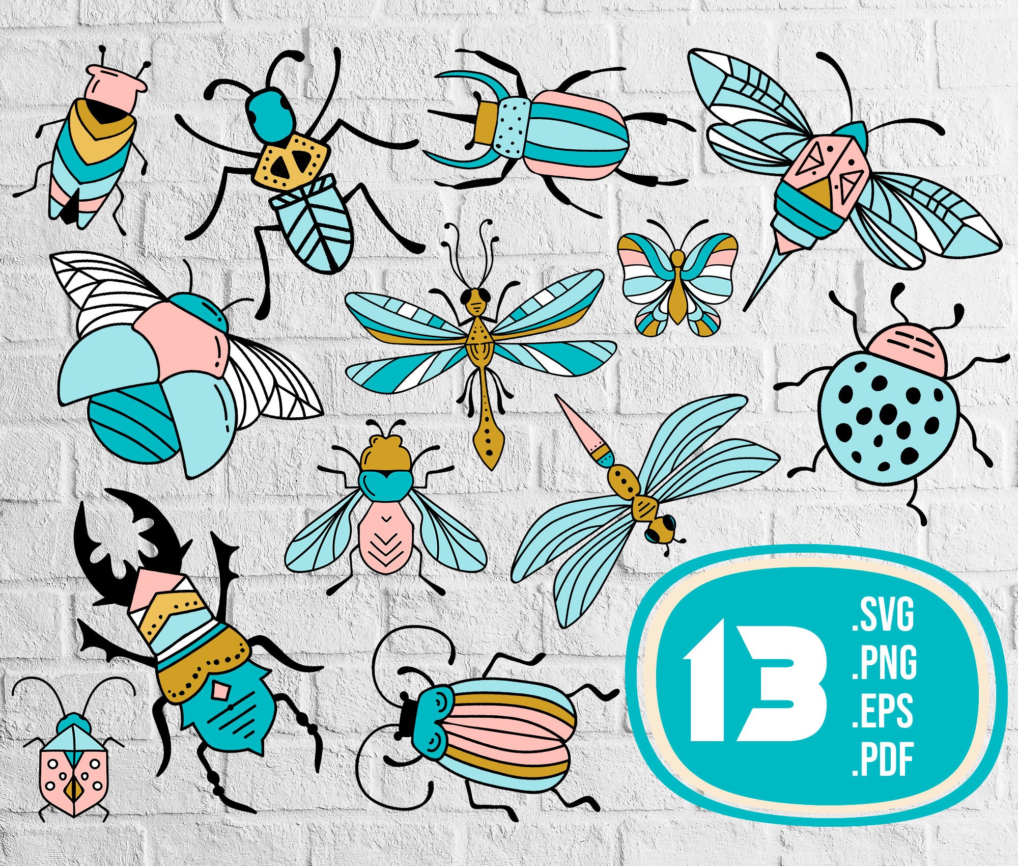Colored Bugs Svg,bug Svg, Insects Svg, Ladybug Svg, Insect Bundle Svg ...