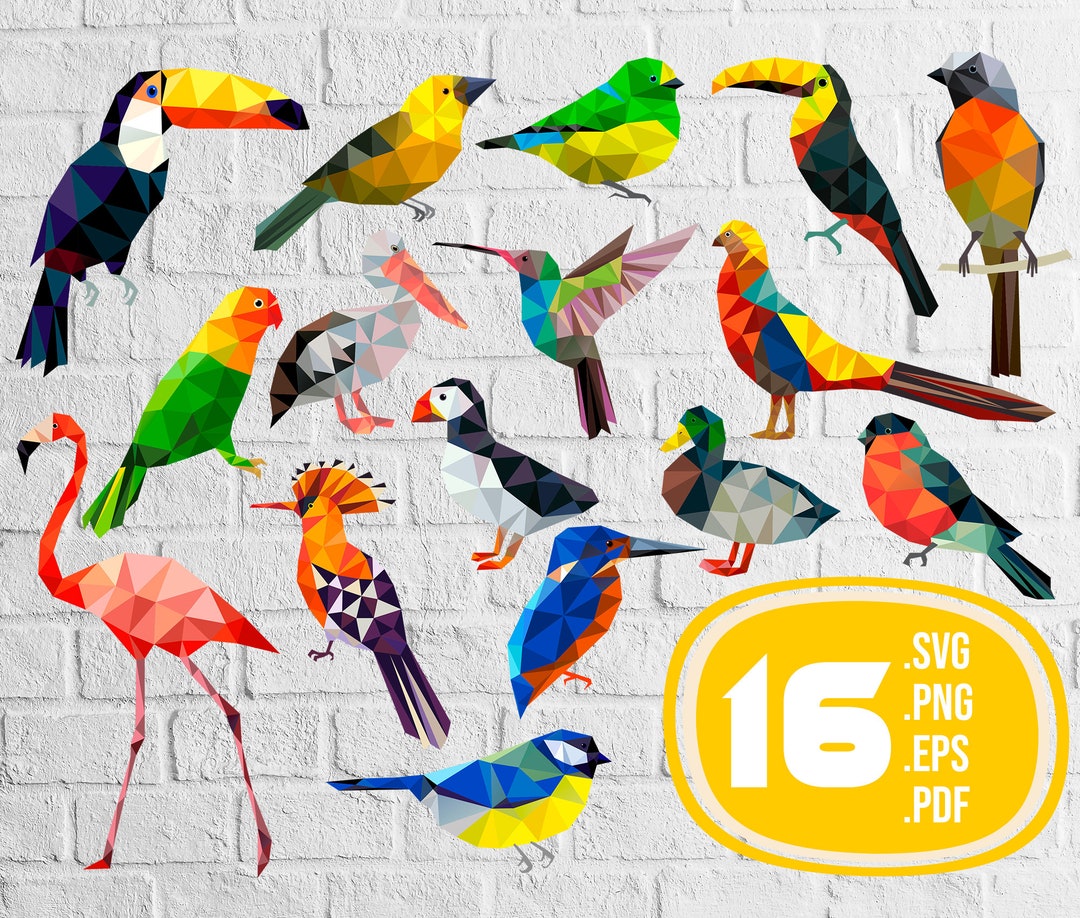 Polygonal Birds Svg, Colorful Birds Svg, Birds Svg, Flamingo Svg ...