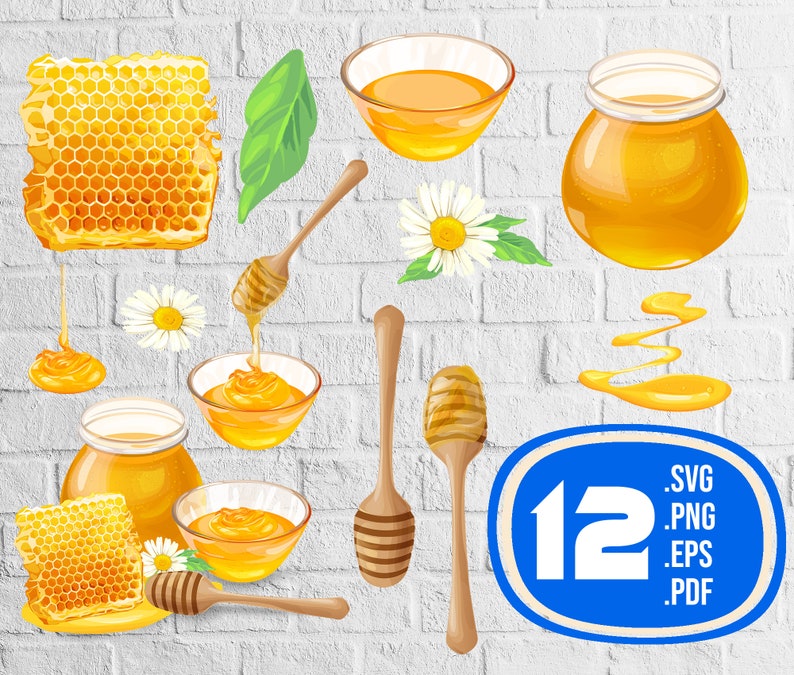 Honey Svg,honey Svg Printable Design, Vector Bee Set, Honeycomb Svg ...