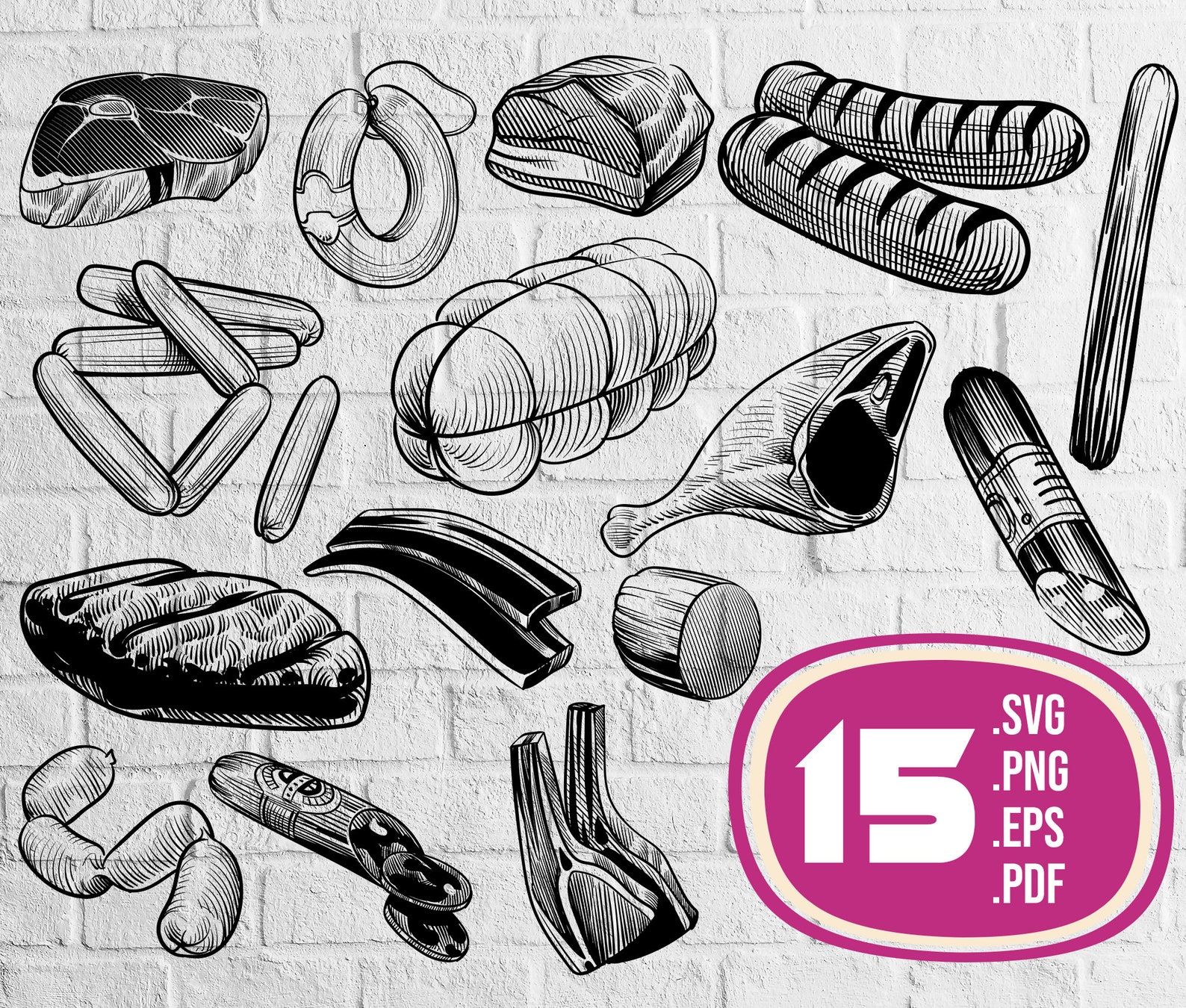 Hand Drawn Meat Svg,gastronomic Meat Products, Meat SVG, Meat PNG, Meat ...