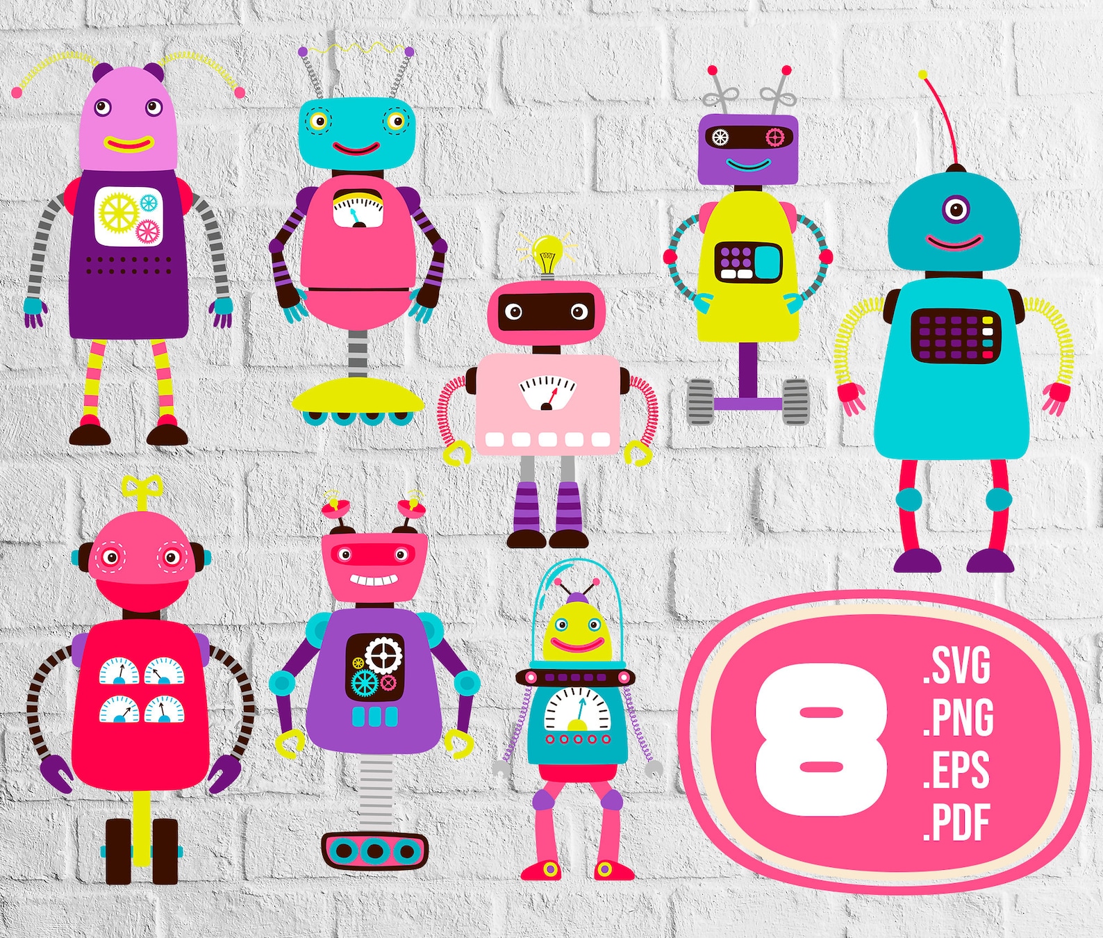 Cute Robots Svg,robot Clipart Bundle, Robot Graphics, Robot ...