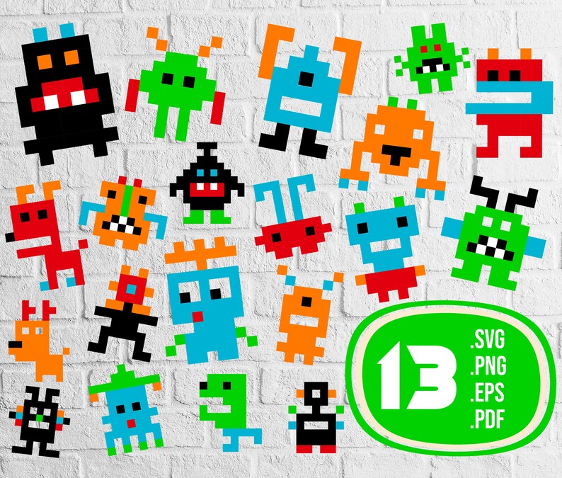 Monsters Clipart,cute Monsters Clipart,graphic,vector, 8 Bit Monsters ...