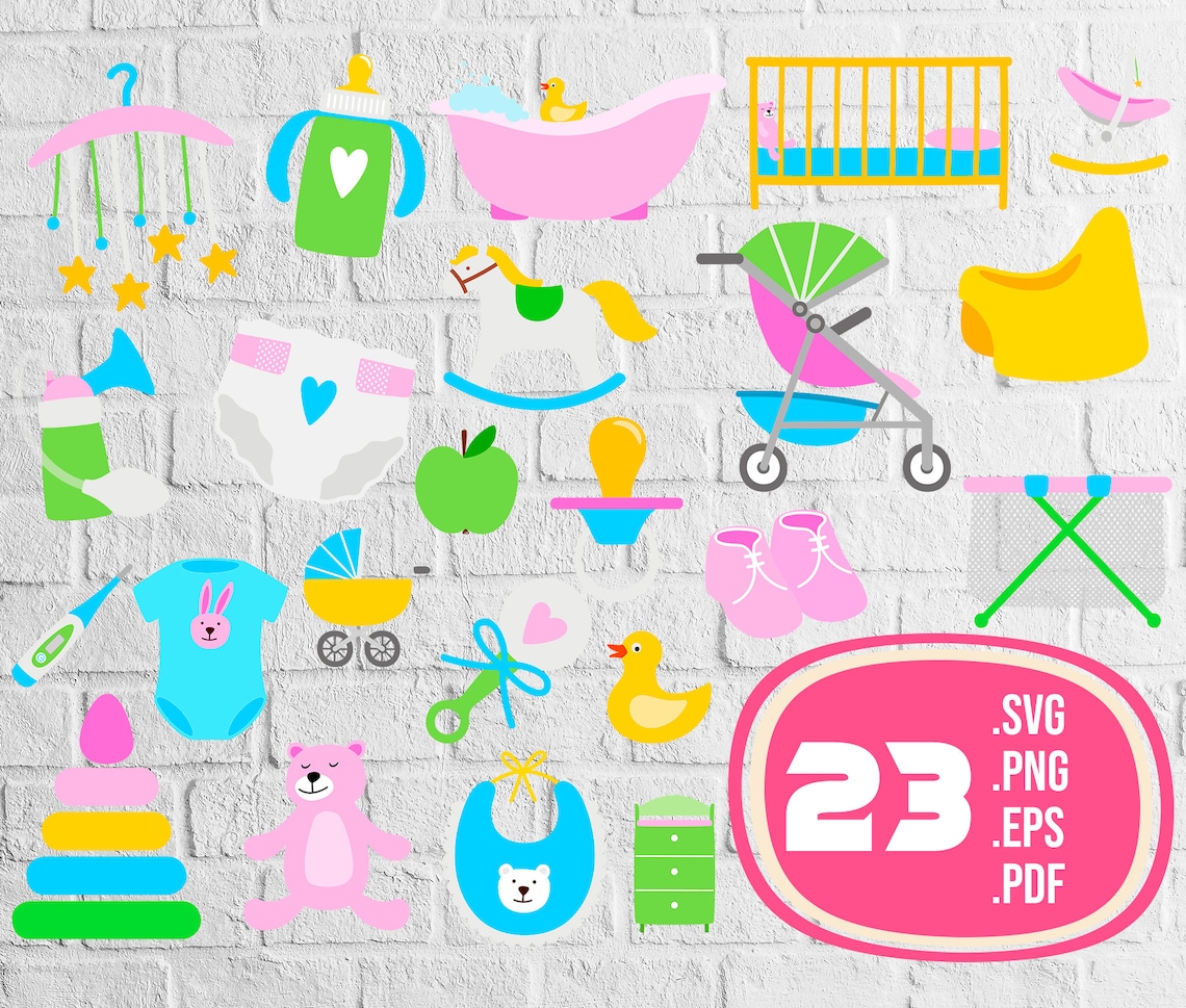 Baby Items Svg,nursery Svg, Hand Drawn Baby Tools, Baby Svg, Baby Shoes ...