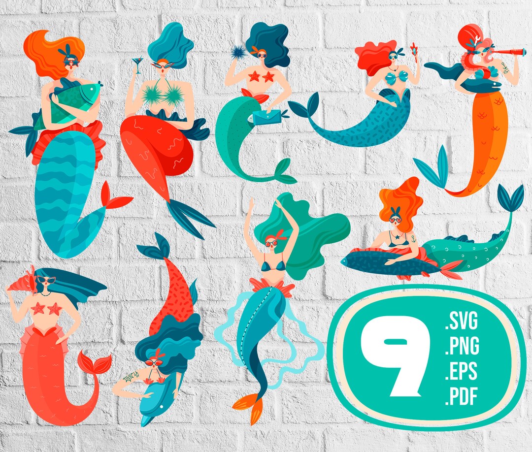 Cartoon Mermaid Svg,mermaid SVG Bundle, Mermaid Tail SVG Bundle,mermaid ...