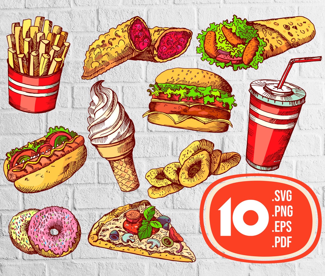 Fast Food Svg,fast Food Illustrator, Food Silhouette, Hotdog Svg,fast ...