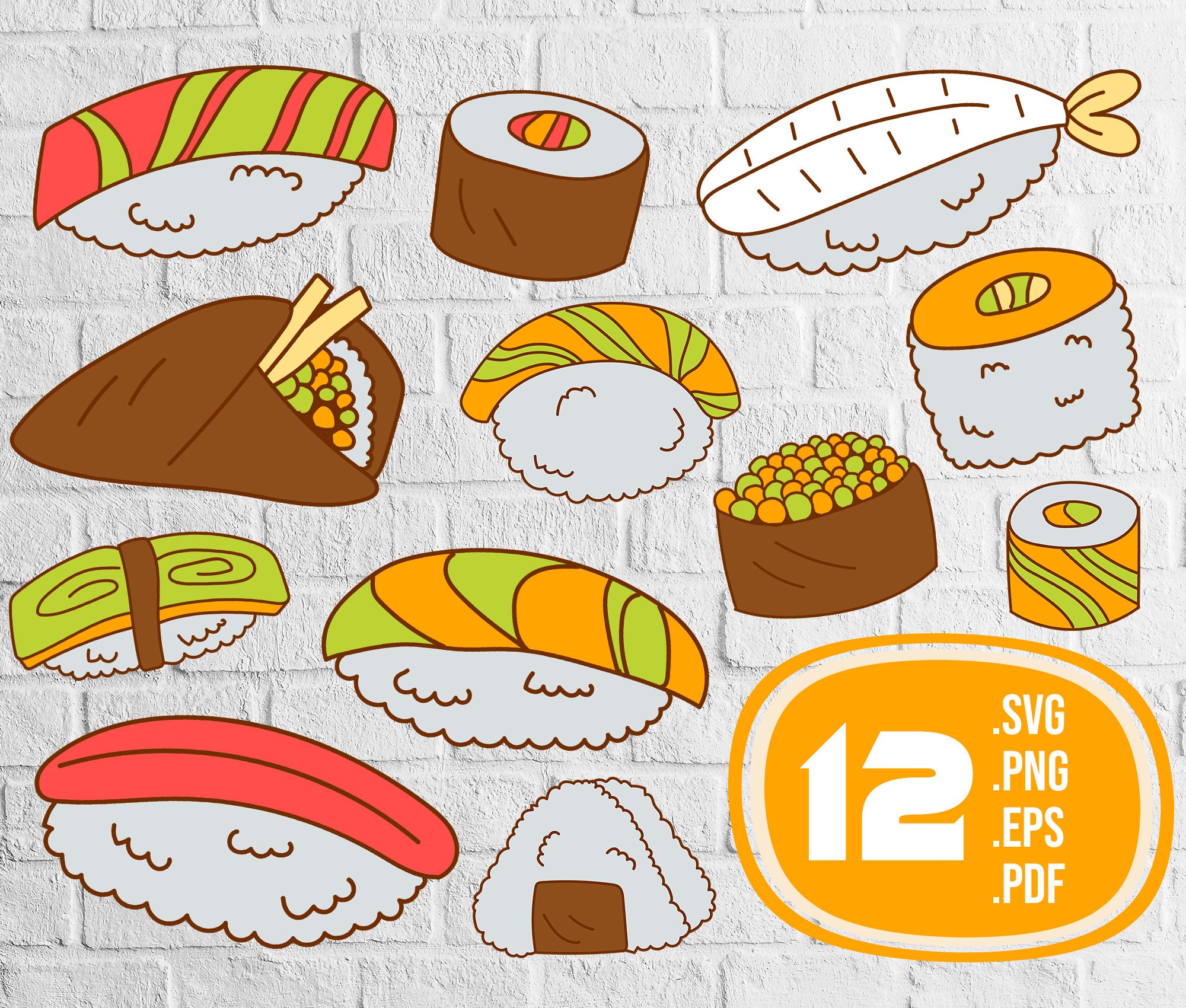 Svg de sushi svg paquete de sushi svg de sushi clipart de - Etsy España