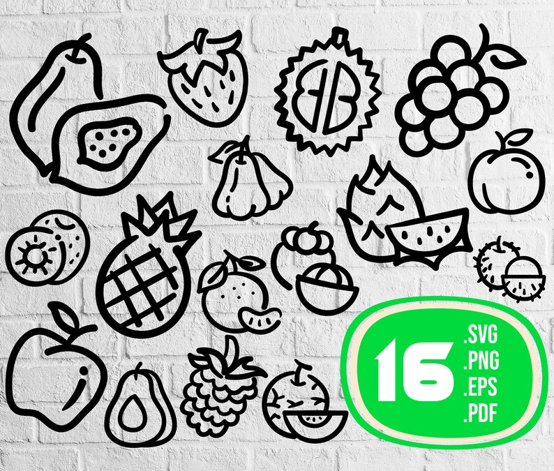 Hand Drawn Fruit Svg, Fruit Collection,fruit Svg,pineapple Svg,grape ...