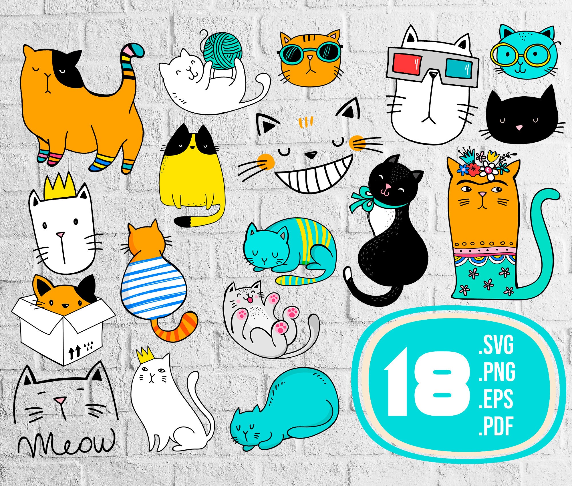 Gatos lindos svg gatos svgCute Cats SVG Cat Clipart gatos - Etsy España