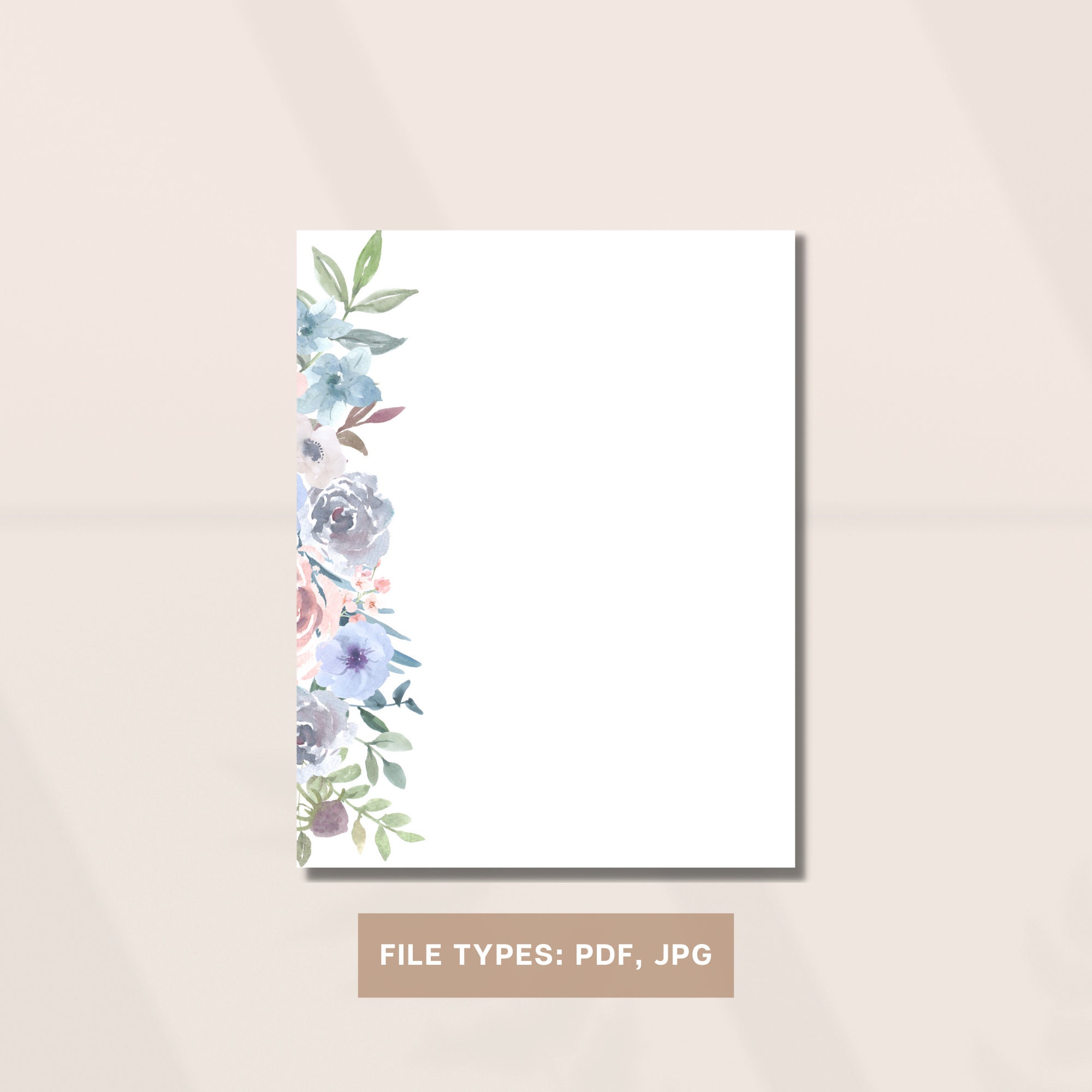 Blue Floral Border Printable Stationery A4 US Letter - Etsy