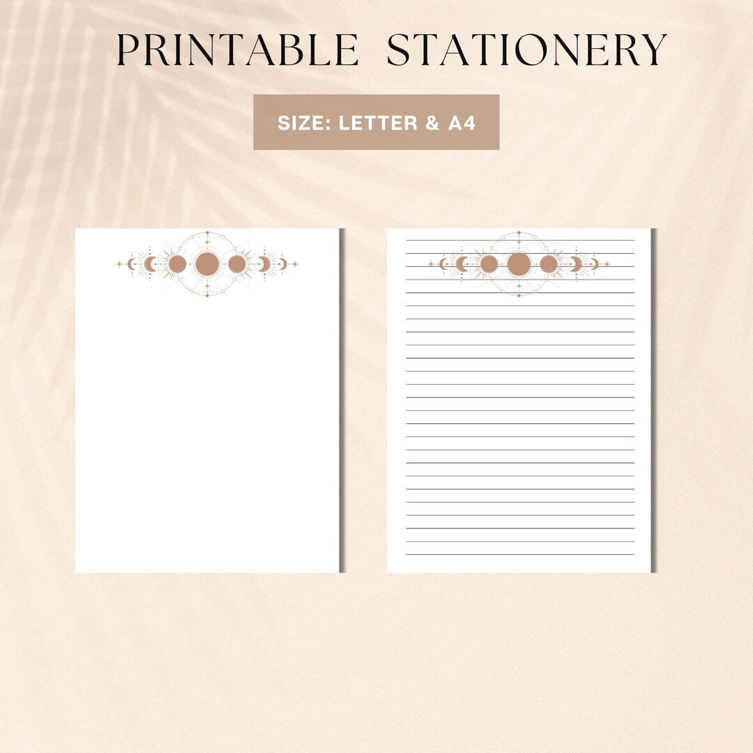 Moon Phases Printable Stationery A4 US Letter Lined and - Etsy
