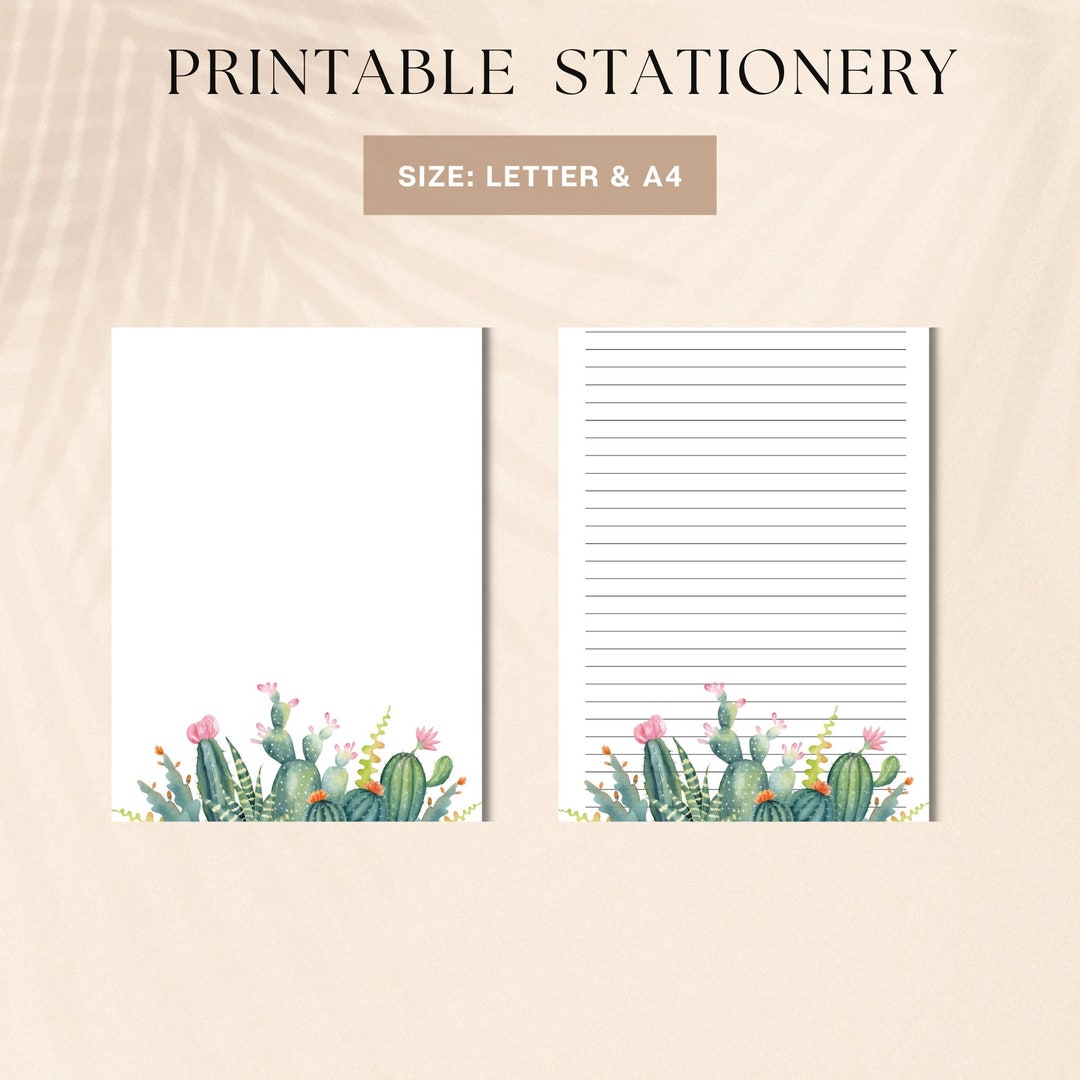 Watercolor Cactus Border Printable Stationery A4 US - Etsy