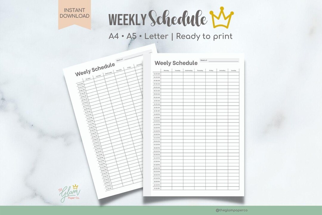 Weekly Schedule Printable: A4, A5, Letter Size (digital Download) - Etsy