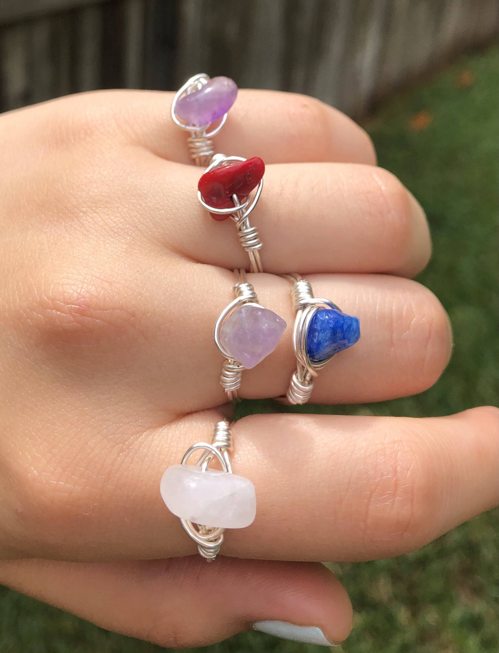 Crystal Chip Wire Rings | Wire Wrapped Rings | Crystal Jewelry - Etsy