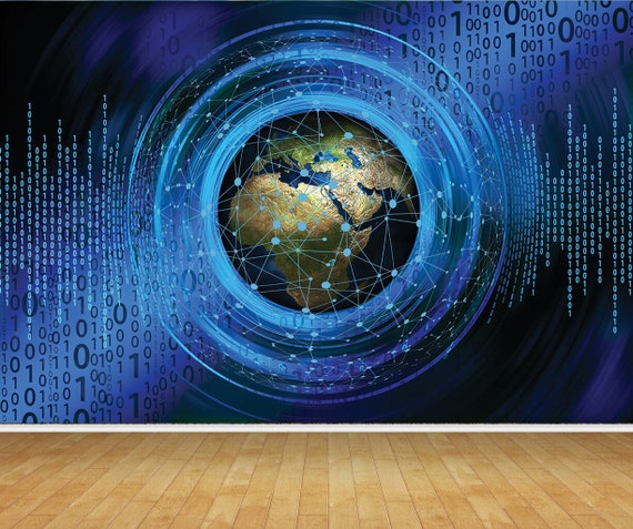 Computer Network Binary Code Wallpaper Mural Bedroom Office | Etsy
