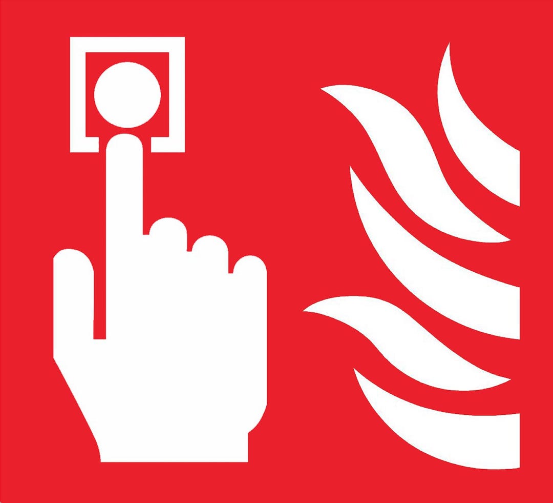 Red Emergency Press Button Symbol Fire Signage Sign Adhesive External ...
