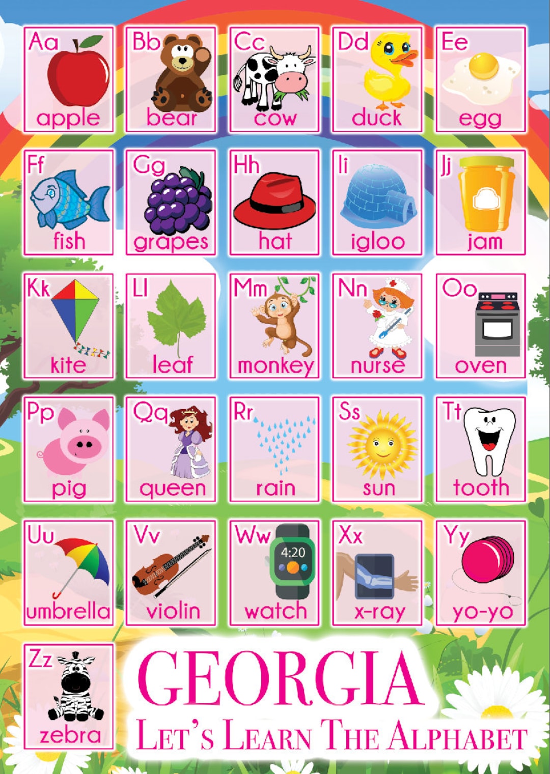 Personalised Name Wall Graphic Poster Lets Learn the Alphabet Letters ...