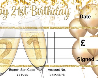 21st Birthday Cheque - Etsy