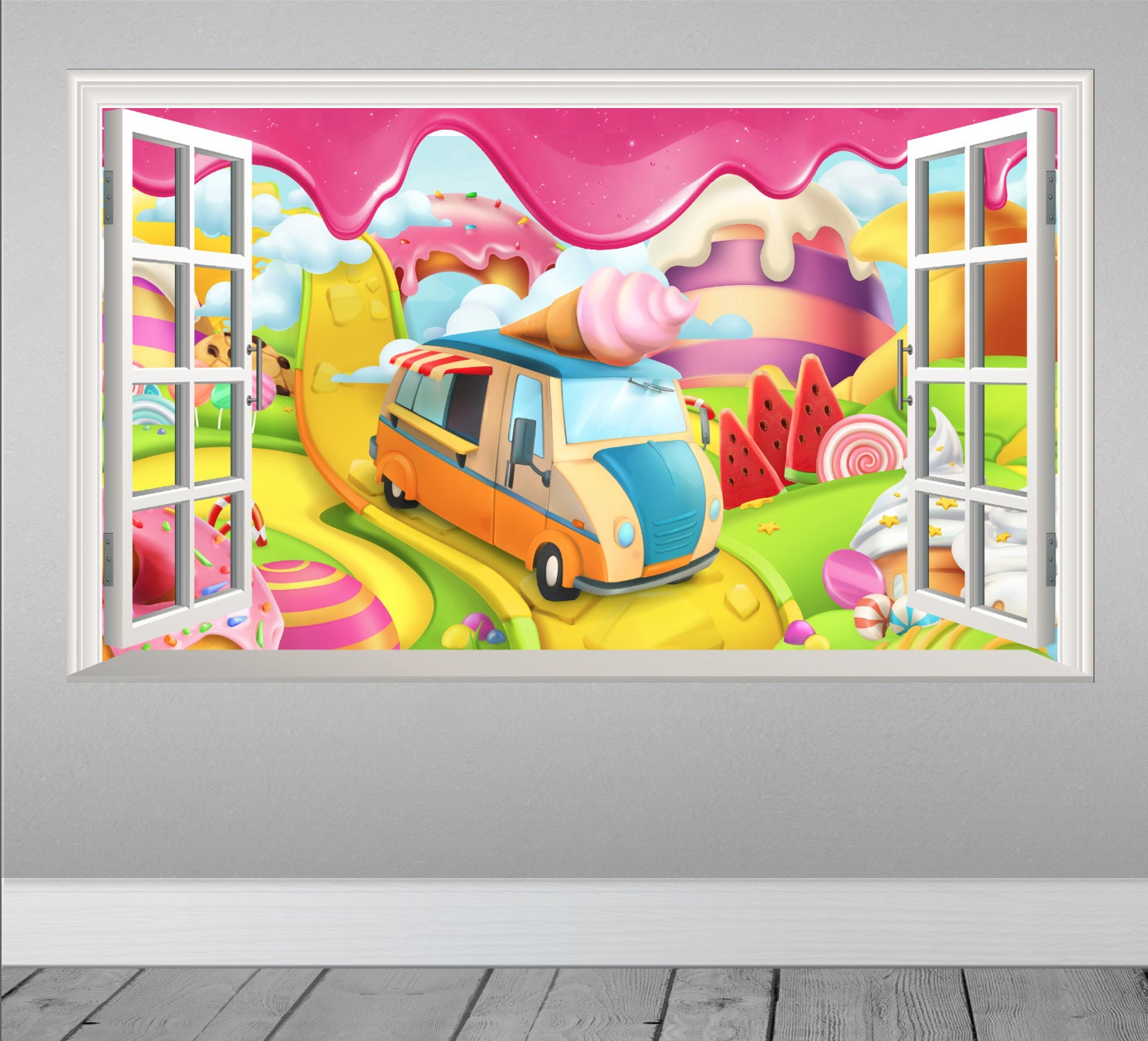 Sweets Candy Treats Sweet Shop Cakes Ice Cream Land Magic Window Wall ...