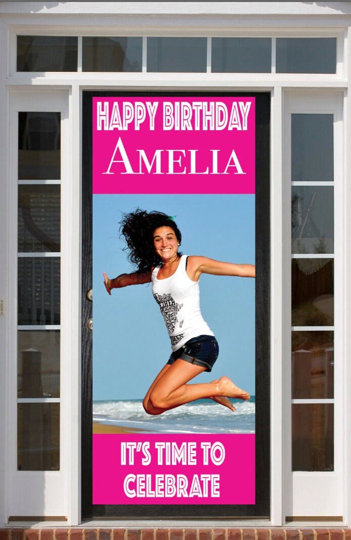 Foto personalizada de nombre rosa Cualquier edad Texto de la puerta a ...