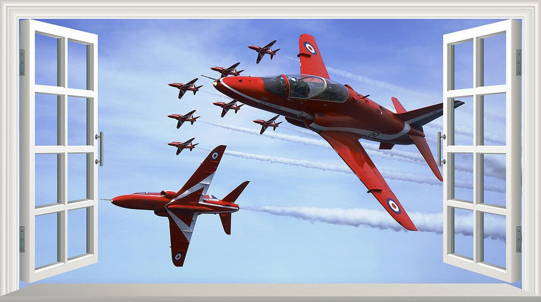 Red Arrows Planes RAF Magic Window Wall Art Self Adhesive Sticker Decal ...