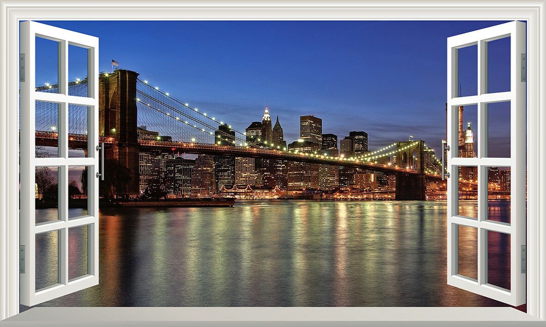 New York Brooklyn Bridge USA Magic Window Wall Art Self Adhesive ...