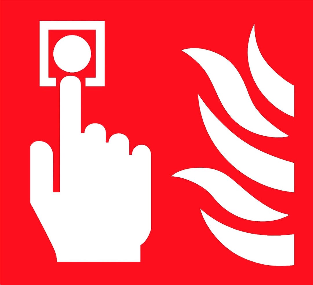 Red Emergency Press Button Symbol Fire Signage Sign Adhesive External ...