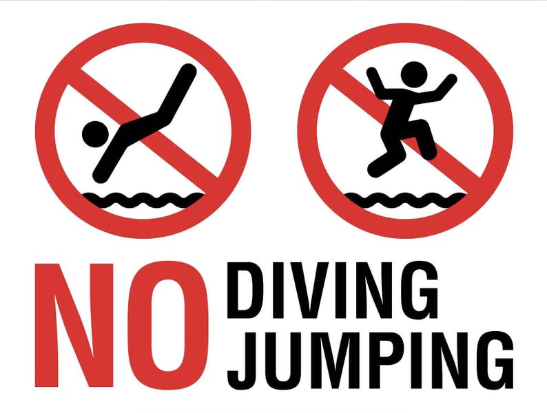 Warning No Diving No Jumping Swimming Pool Health and Safety Warning ...