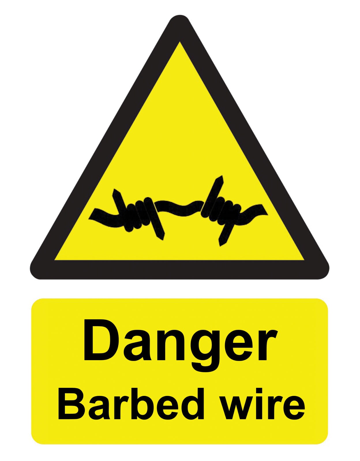 Danger Caution Yellow Warning Barbed Wire Health and Safety Notice Sign ...