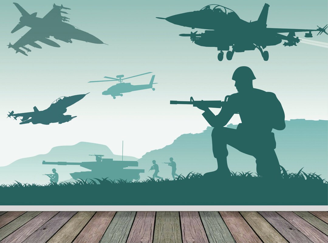 Army Soldier War Planes Gun Fighting Military Theme Self Adhesive Gloss ...