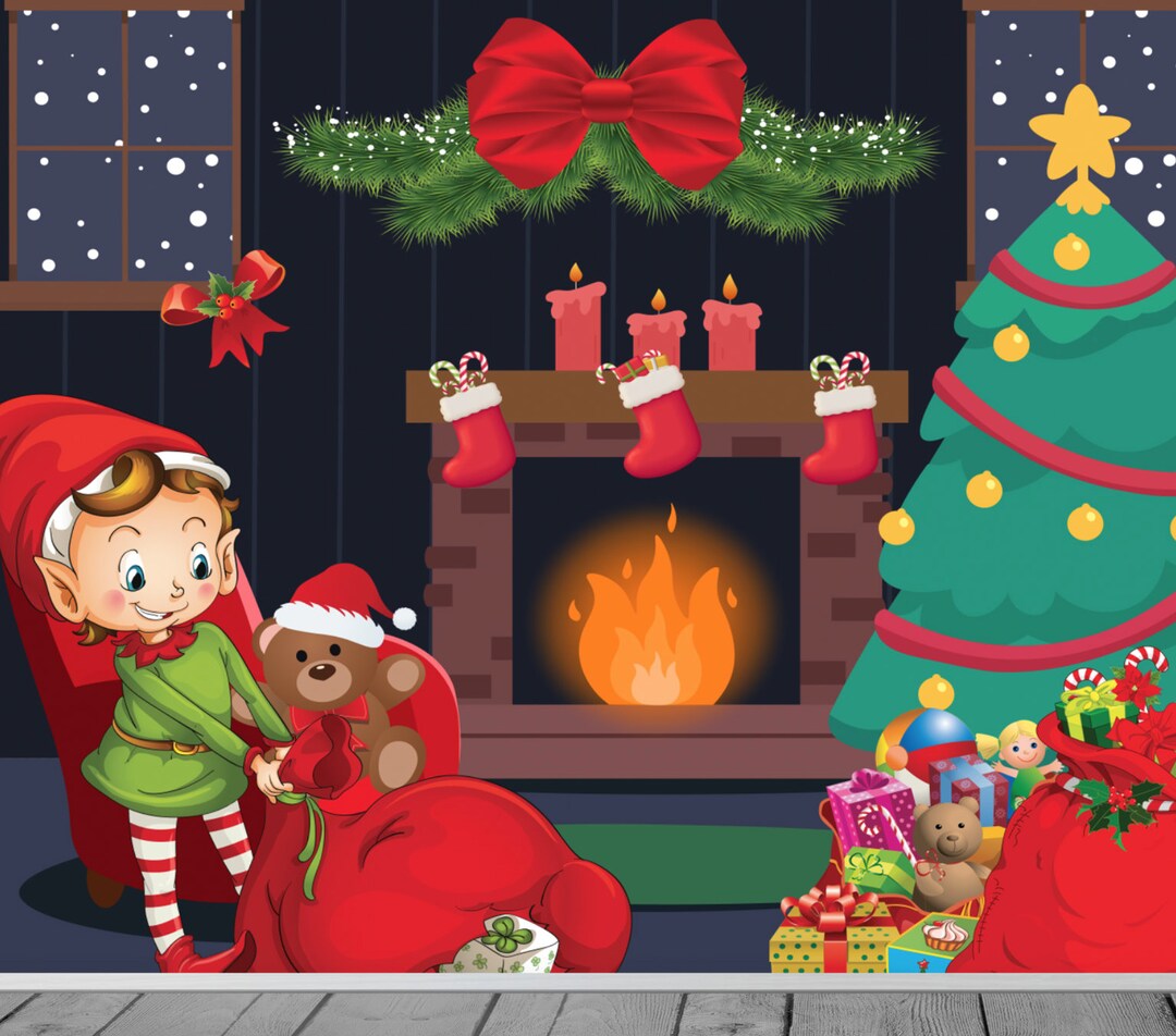 Buy Christmas Room Tree Scene Wallpaper Mural for Business Retail ...