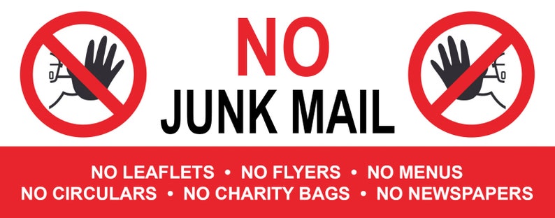 Warning Notice Sign No Junk Mail Flyers Leaflets Door Letterbox Window ...