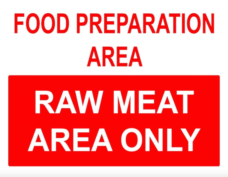 A4 Large Food Preparation Area Raw Meat Only Adhesive Gloss Sticker ...