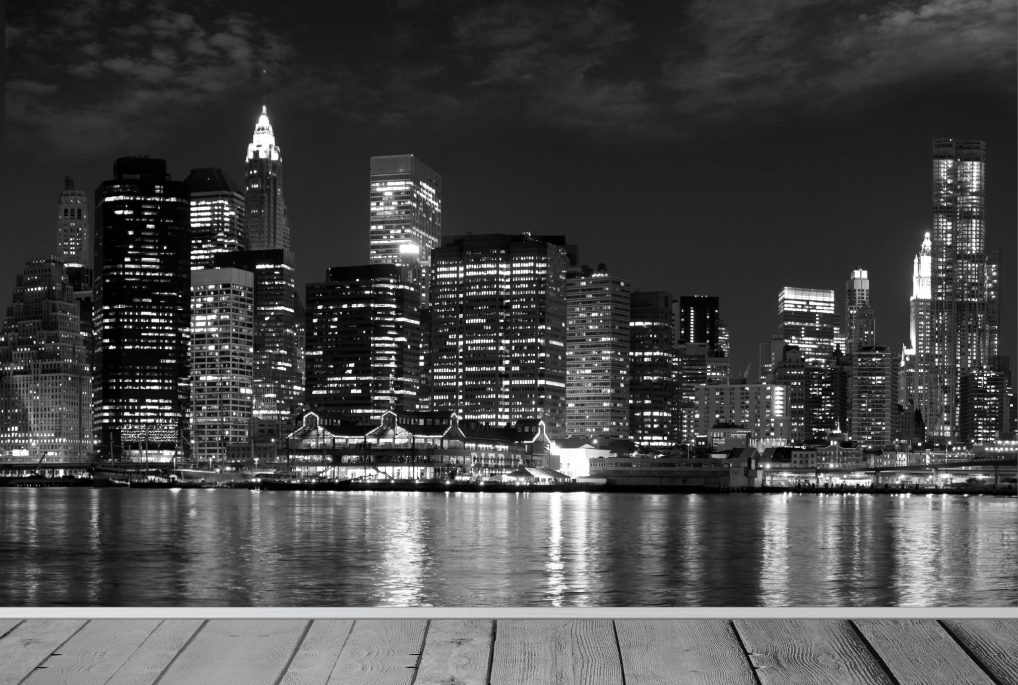 New York Landscape Skyline Black White Wallpaper Mural Bedroom Playroom Games Room Wall Backdrop Decor Scene Setter Easy Installation