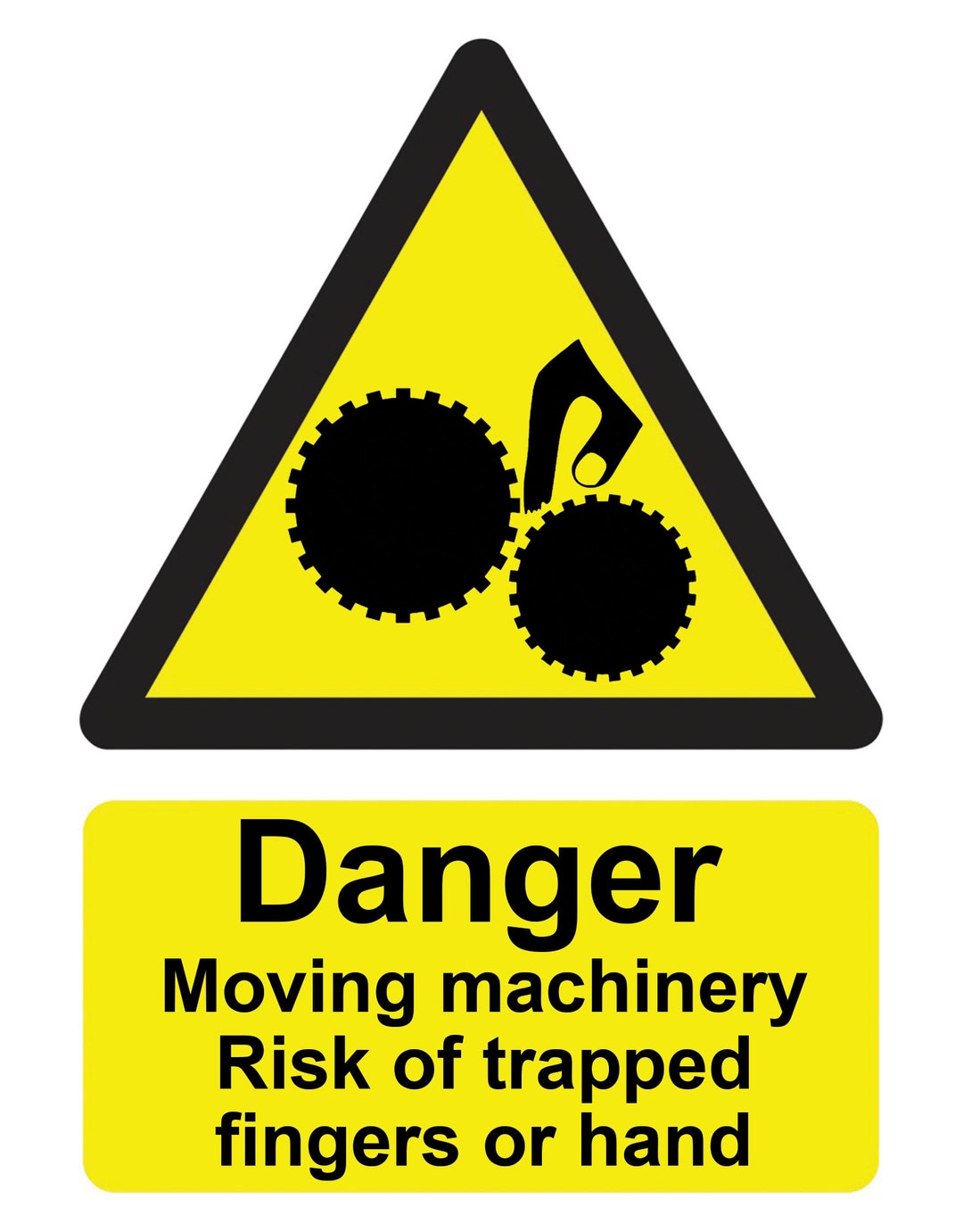 Danger Moving Machinery Risk of Trapped Fingers or Hand Yellow Sign ...