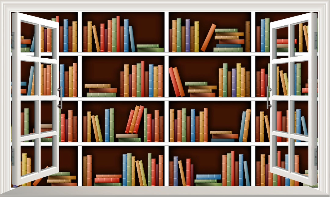 Mock Fake Animated Books Bookcase Magic Window Design Wall Self ...