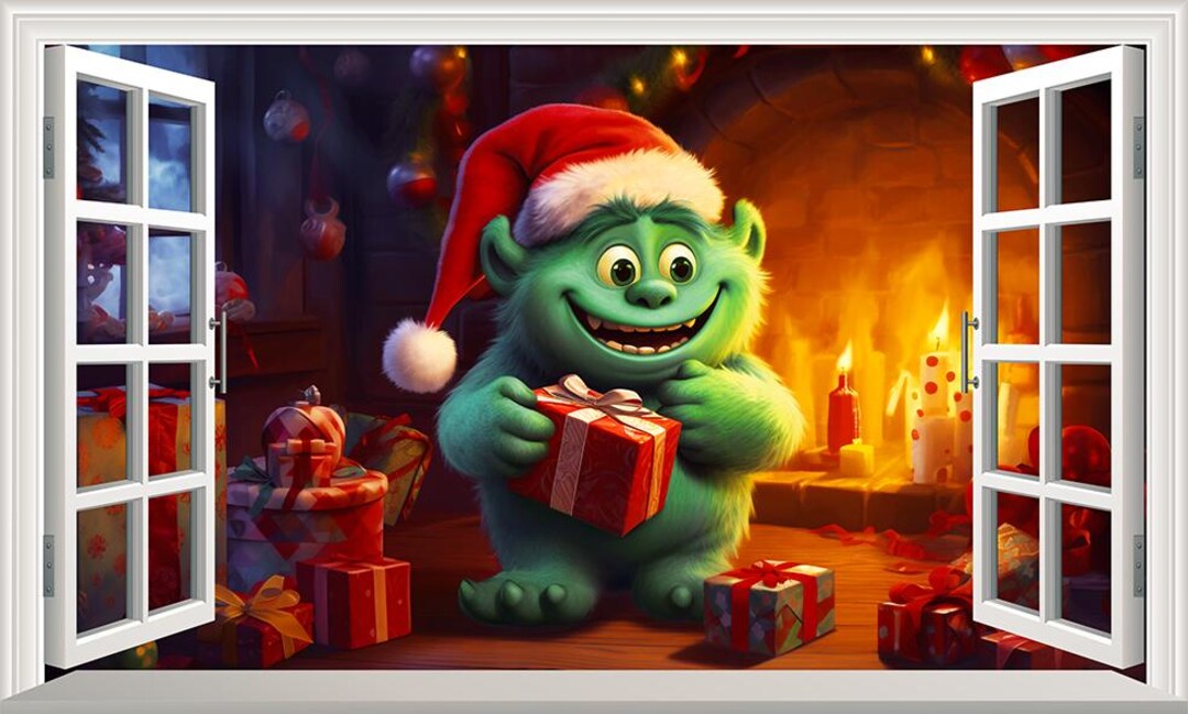 Christmas Grinch Magical Scene Window Father Christmas Scene Fireplace ...