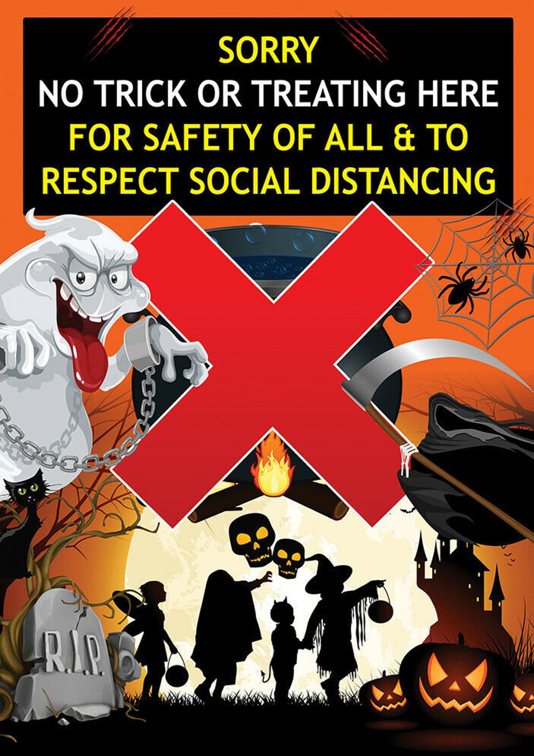 Sorry No Trick or Treating Halloween Sign Poster for Door - Etsy