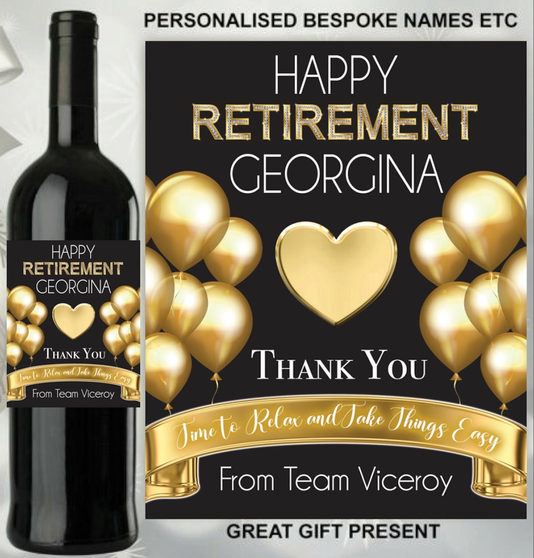 Name Text Personalised Happy Retirement Wine Retiring Leaving Bottle ...