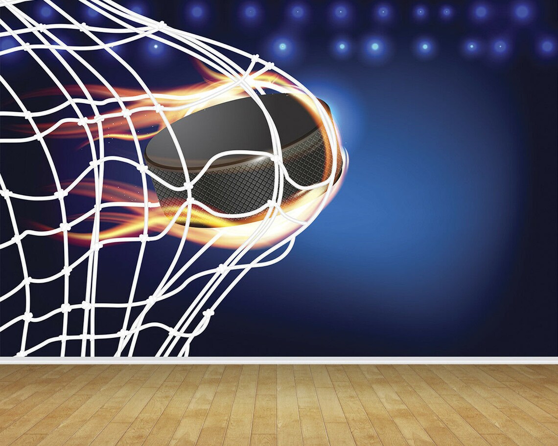 Ice Hockey Net Puck Wallpaper Mural for Bedroom Playroom Games Room ...