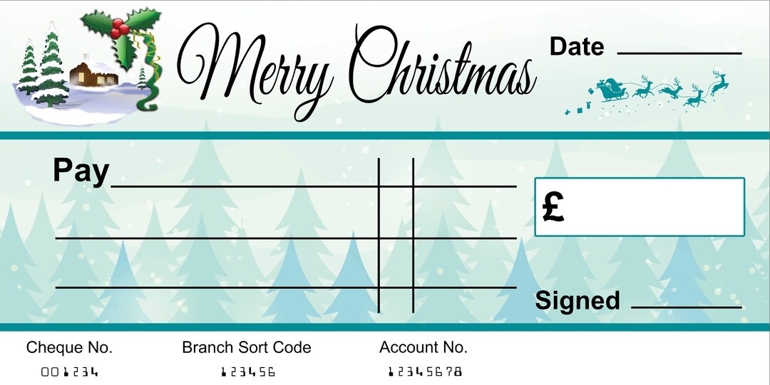 EXTRA Large Giant BLANK Cheque Happy Christmas Gift of Money Present Re ...