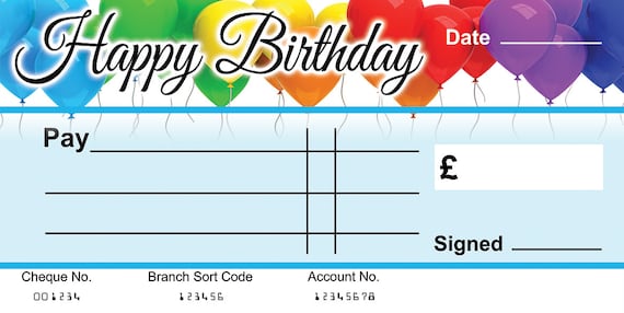 EXTRA Large Giant BLANK Cheque Happy Birthday Gift of Money | Etsy