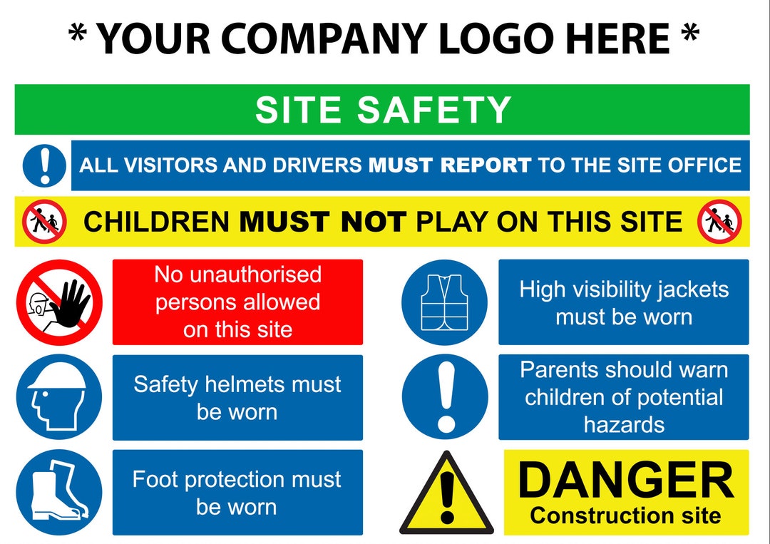 Site Health & Safety Construction Sign Notice With Logo Printed ...